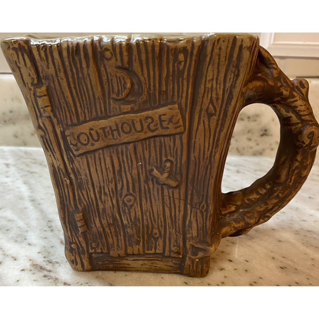 Vintage 1973 Jim Rumph Pottery Peeping Troll Outhouse Graffiti Mug Cup ...