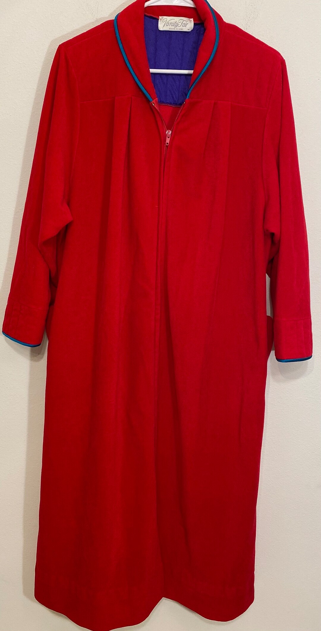 Vanity Fair Robe House Coat Womens Medium Red Velour Pockets Maxi ...