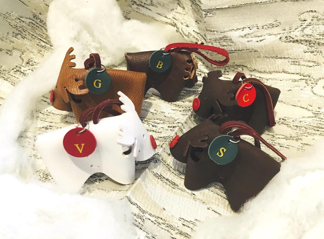 Leather Reindeer Christmas Decoration, Rudolph Keychain, Personalised ...