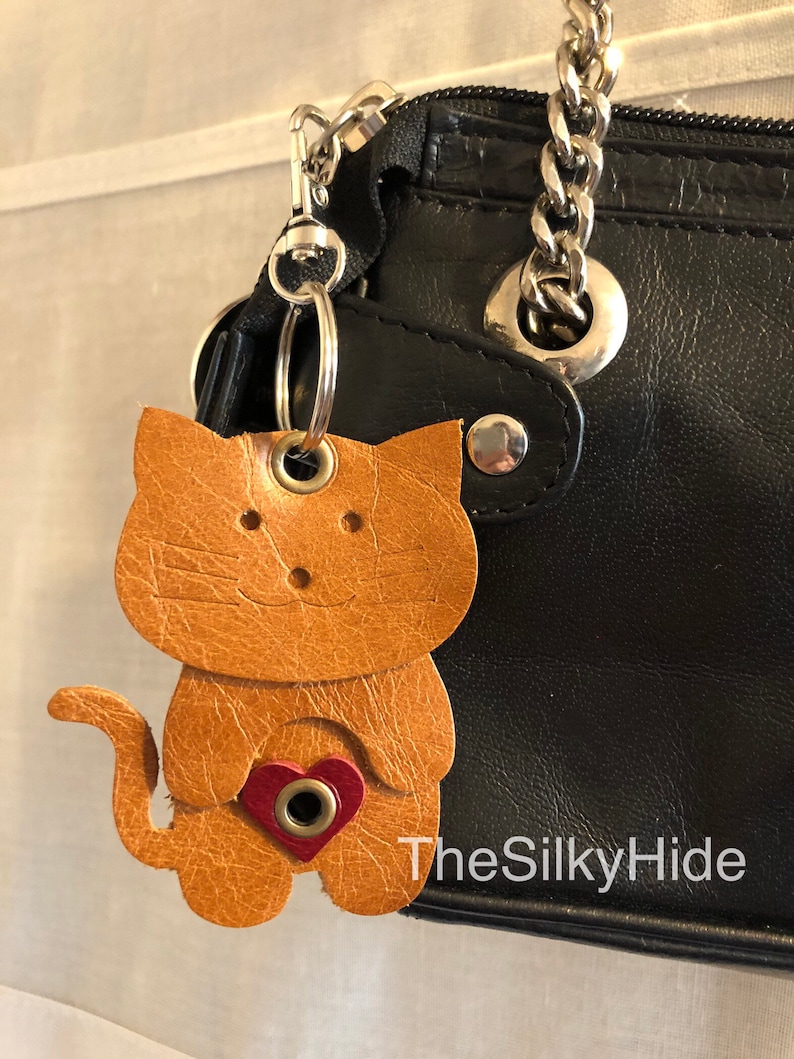 Handmade Upcycled Leather Cat Keyring, Bag Charm - Etsy