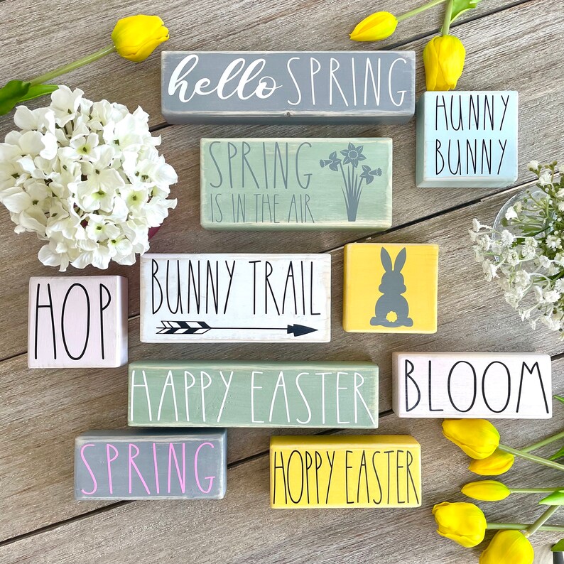 Spring / Easter Block Wooden Signs - Etsy