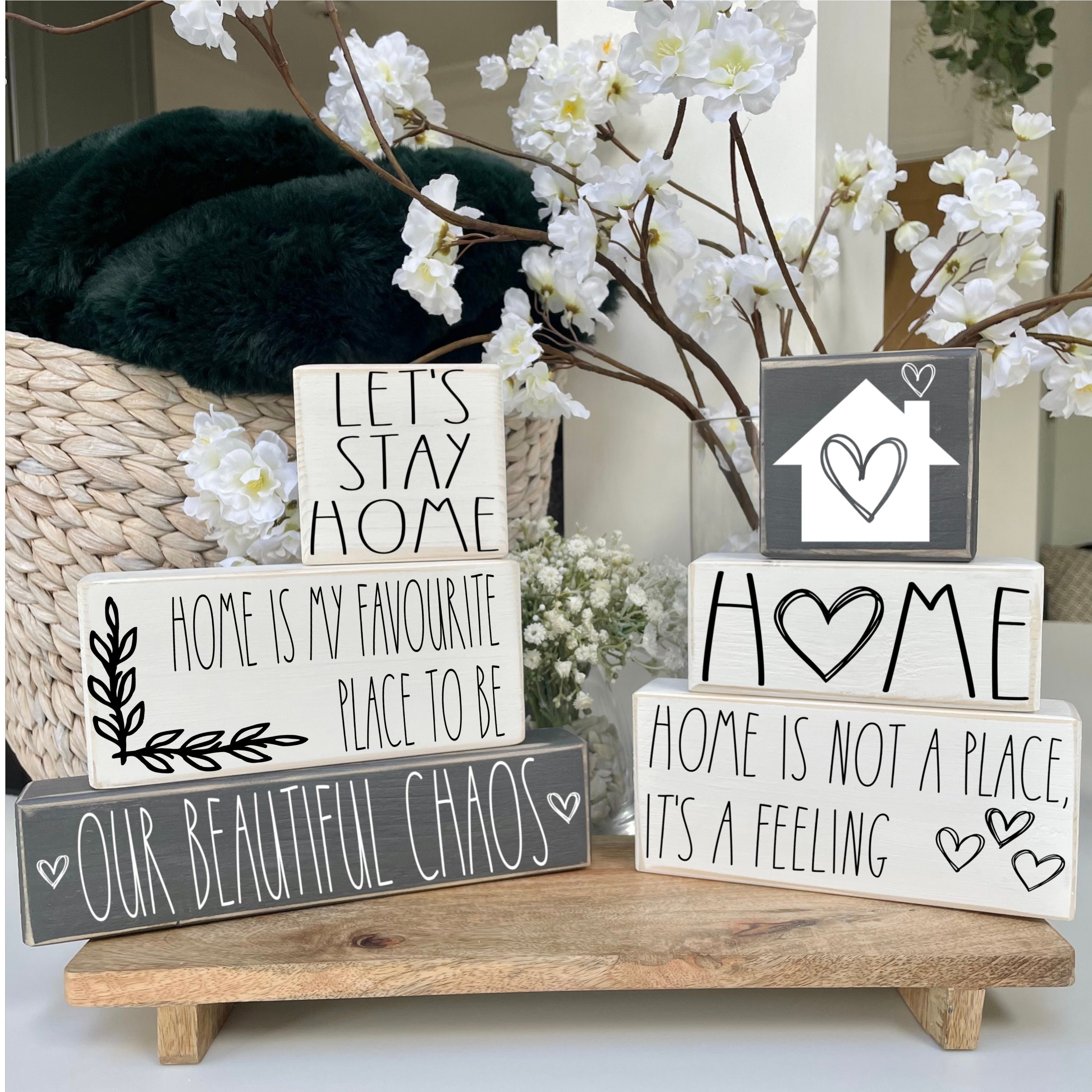 Home Block Wooden Signs Hearts - Etsy UK