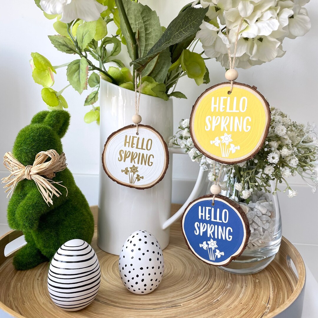 Hello Spring Wood Slice Hanging Decoration - Etsy