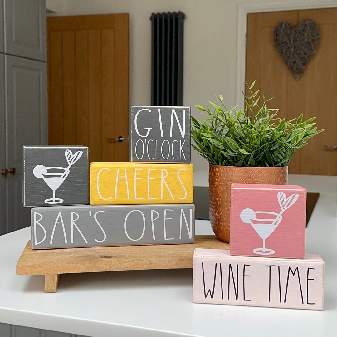 Bar - Drink Block Wooden Signs - Cocktail - Prosecco - Etsy UK