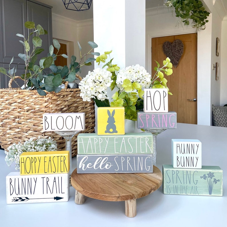 Spring / Easter Block Wooden Signs - Etsy