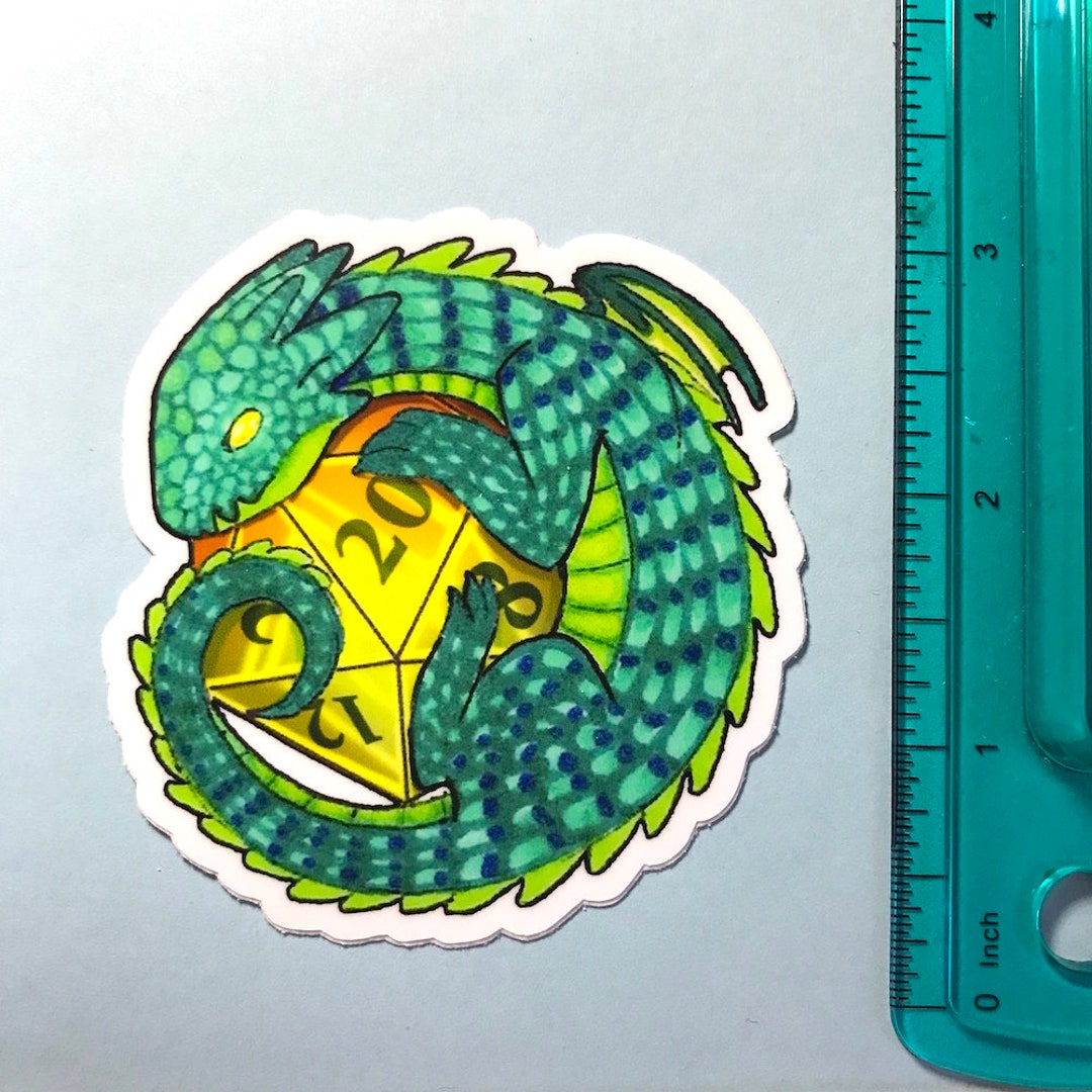 Original Vinyl Sticker- D20 Treasure Dragon - D&D Inspired Art - Etsy