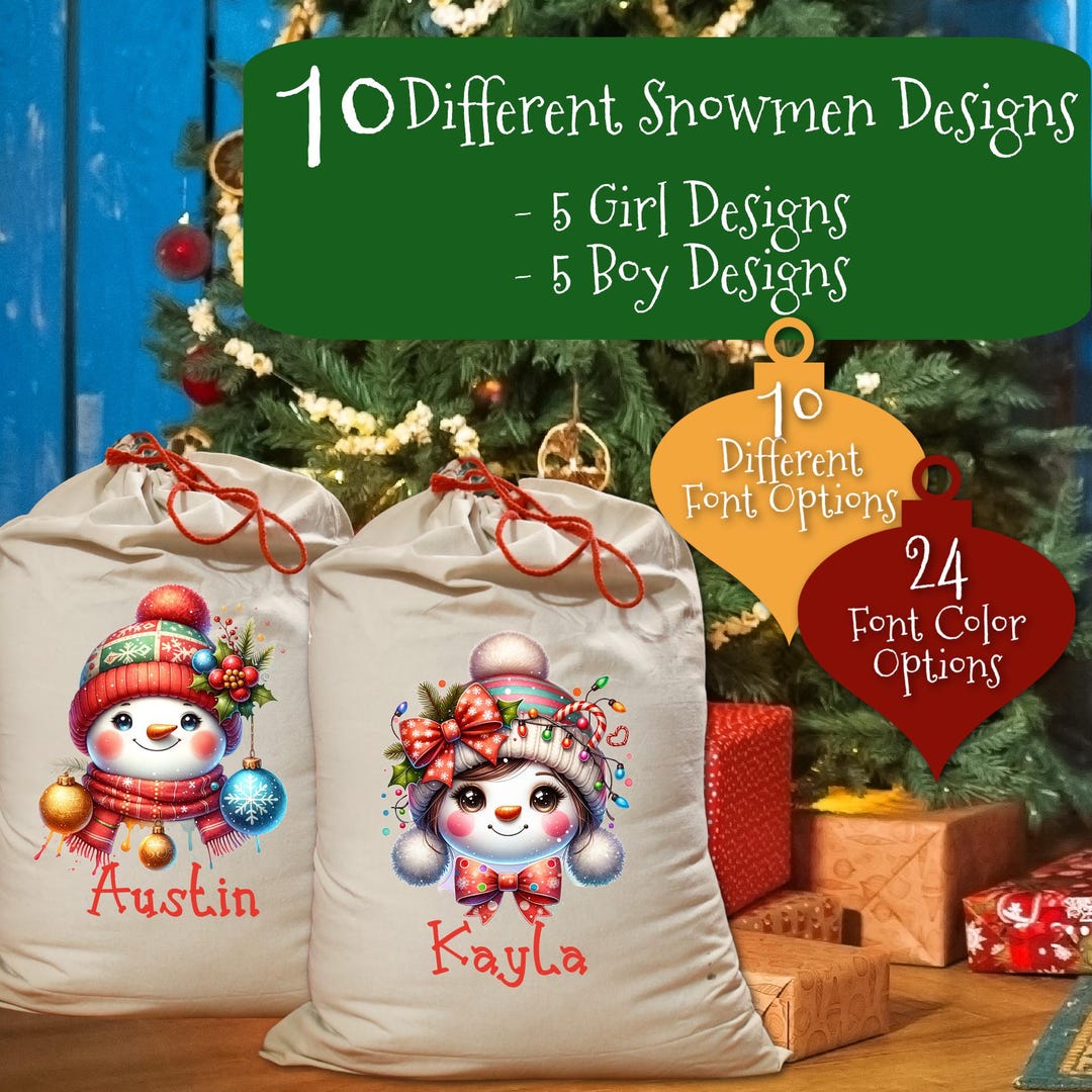 Personalized Christmas Snowmen Santa Bag, Custom Santa Sack, Christmas ...