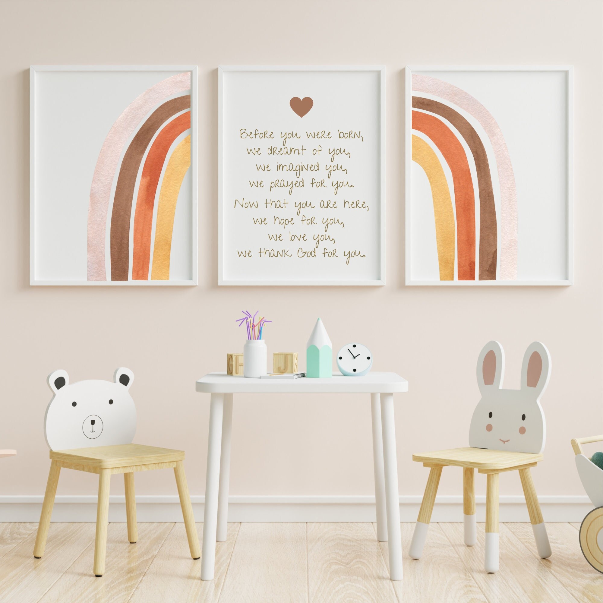 3pc Rainbow Nursery Poem Set Nursery Wall Art Set Boho Rainbow Neutral ...