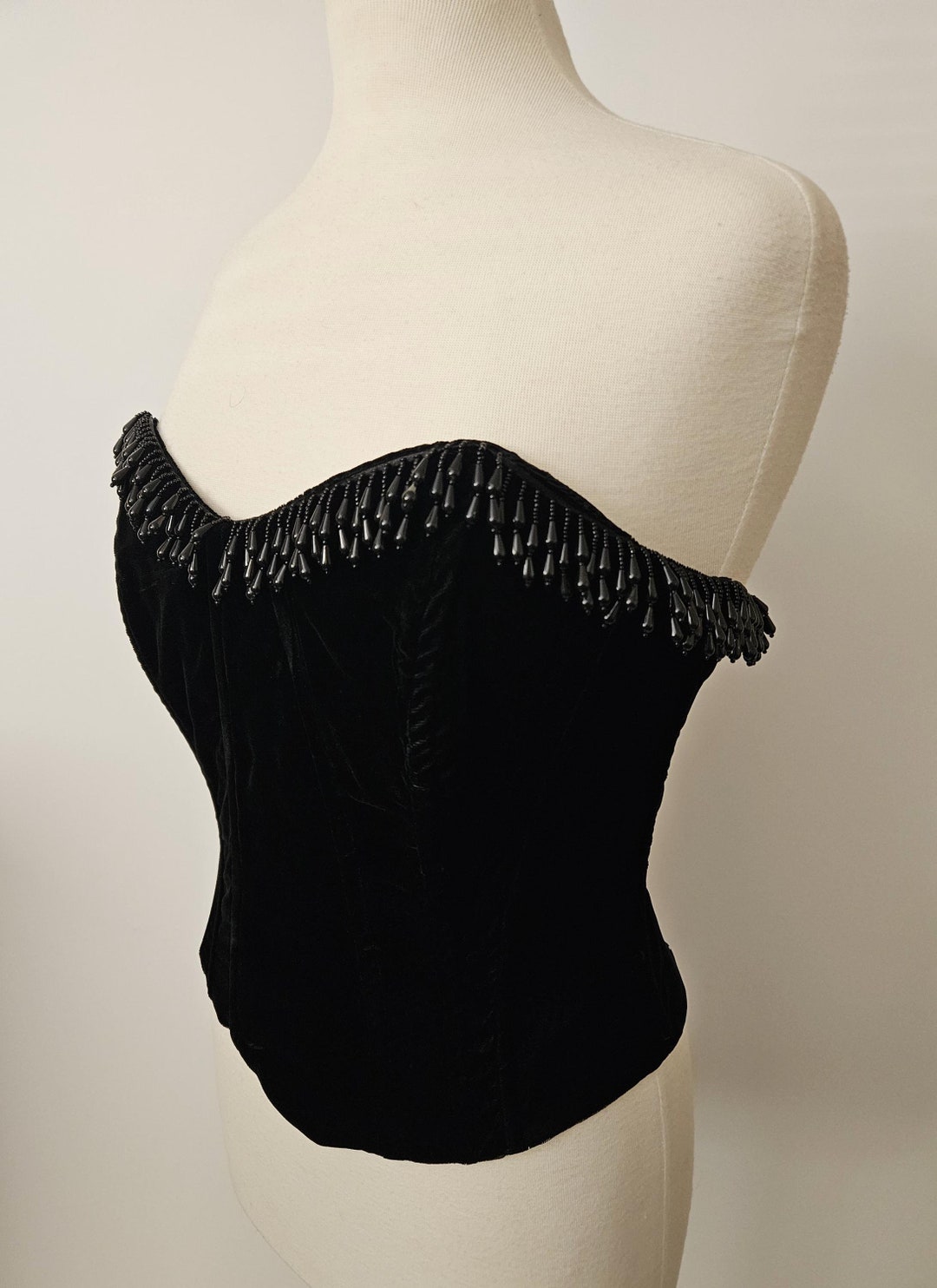 Black Velvet Corset, Boned Bustier, Made in Montreal Canada, Size 12 UK ...