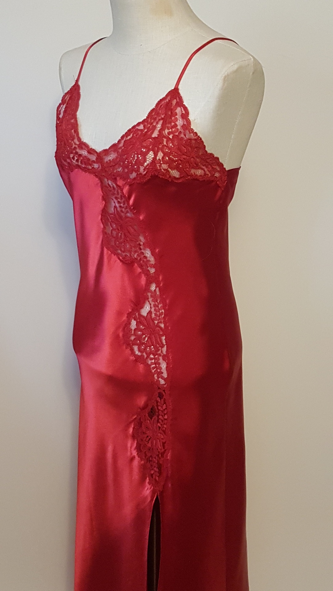 Red Full Slip, Gorgeous Satin Long Slip Dress, Women's Loungewear ...