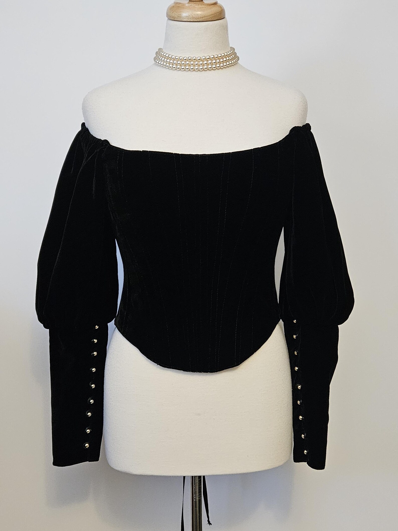 Black Silk Velvet Corset, Gothic Style, Leg O' Mutton Sleeves , Size 8 ...