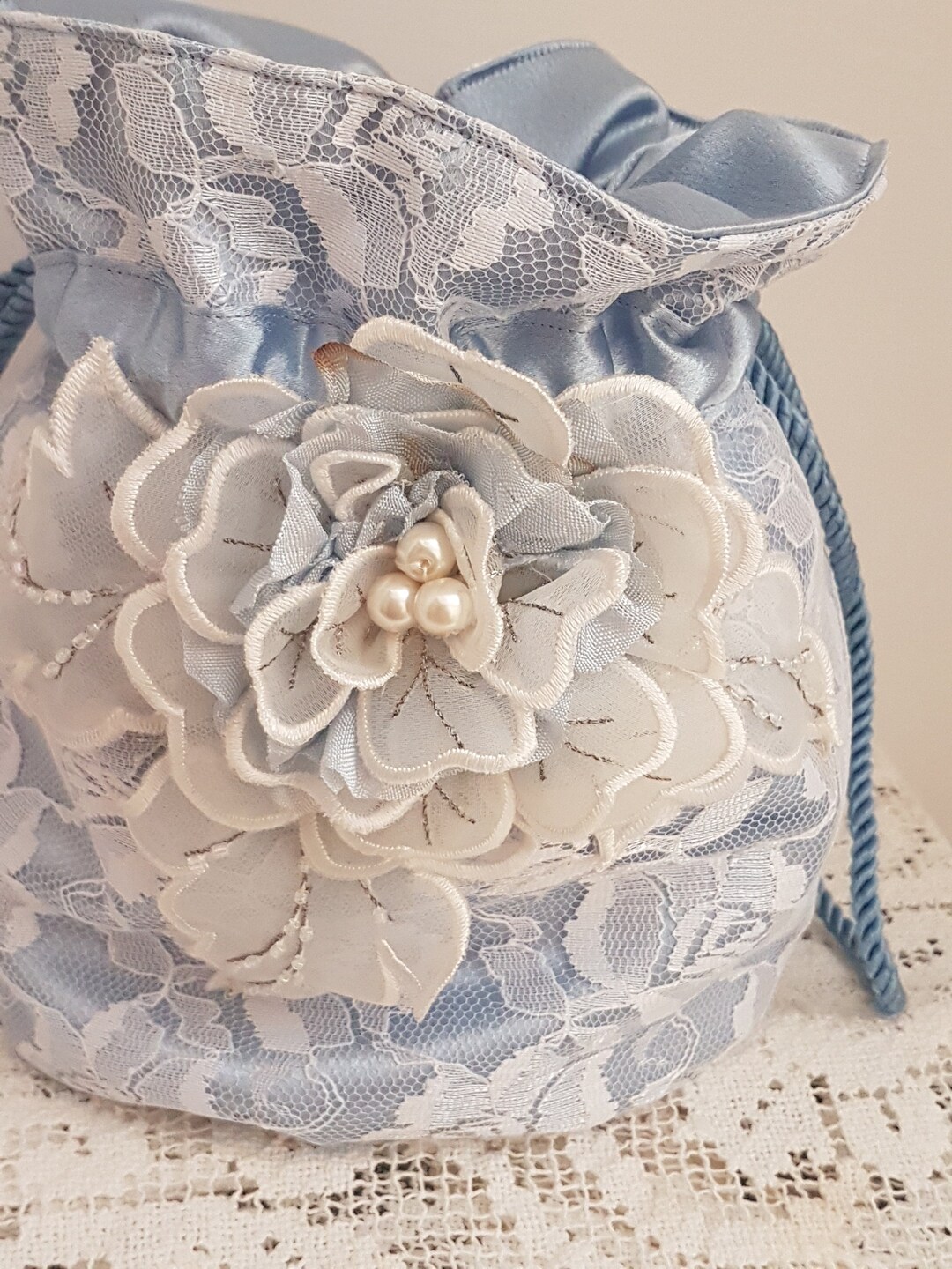 Bridal Bag , Something Blue , Draw String Keepsake Pouch, Hand Made ...