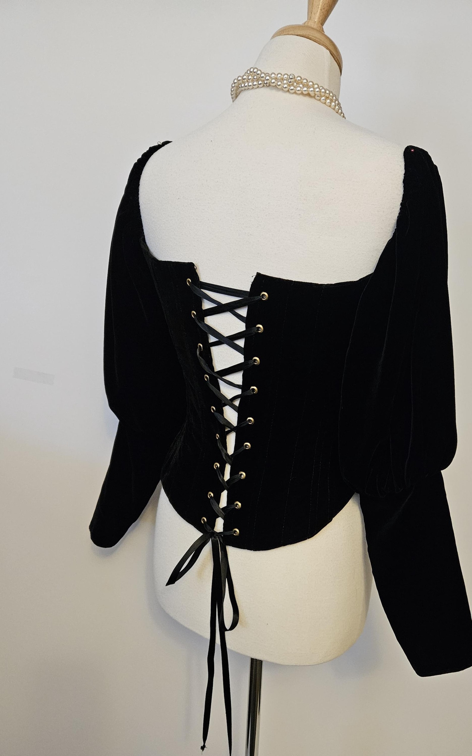 Black Silk Velvet Corset, Gothic Style, Leg O' Mutton Sleeves , Size 8 ...