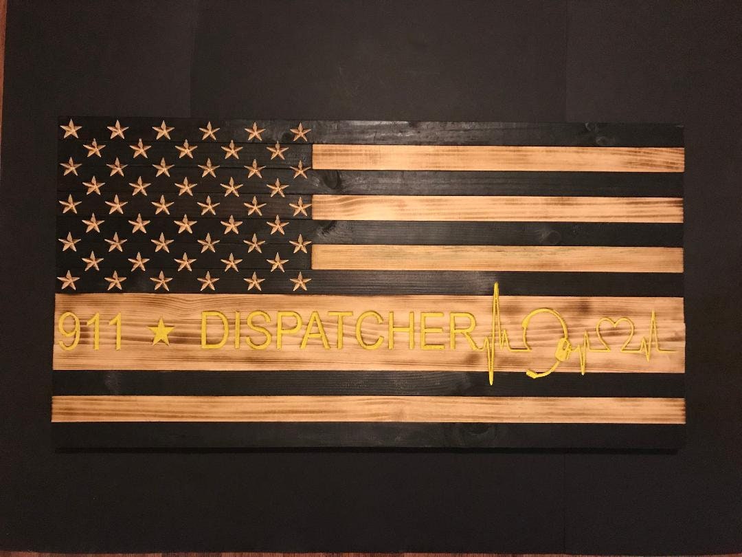 Dispatch/911 Operator Customizable Flag, Thin Yellow Line, Wood Burned ...