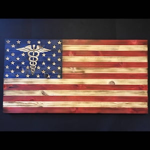 Wooden Medical Symbol Flag, Caduceus Flag, Customizable Flag, Wood ...