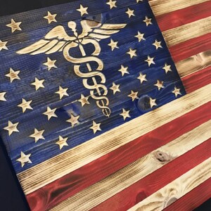 Wooden Medical Symbol Flag, Caduceus Flag, Customizable Flag, Wood ...