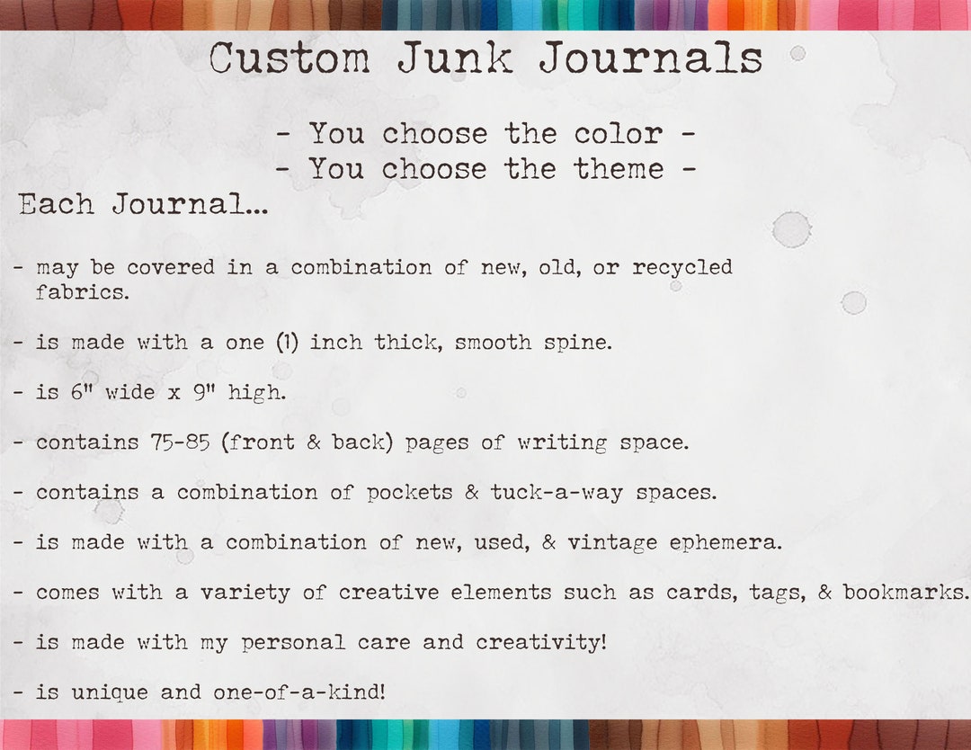 Custom Junk Journal, Made to Order, You Choose the Theme and Color ...