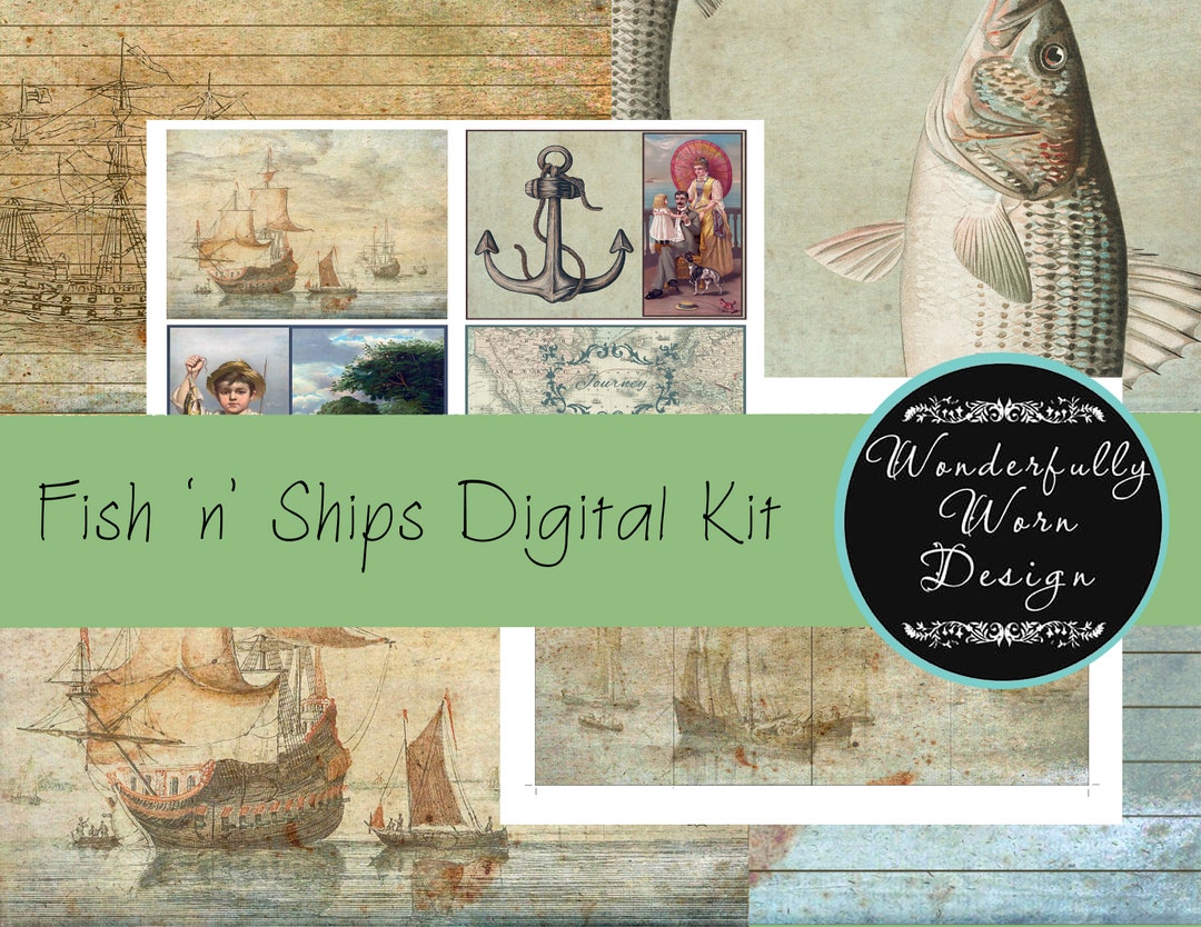 Fish 'n' Ships Digital Kit Junk Journal, Shabby, Ephemera Paper, Crafts ...