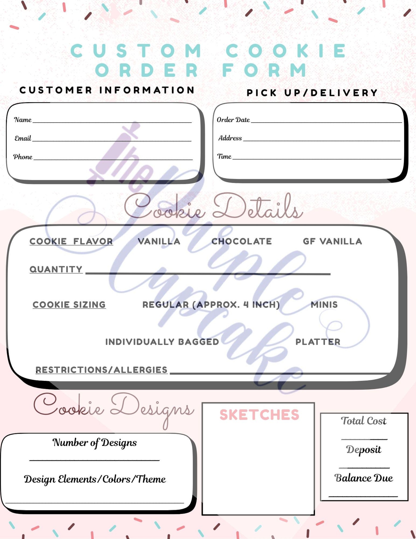 Cookie Order Form Template: Printable Bakery Invoice (digital Download ...