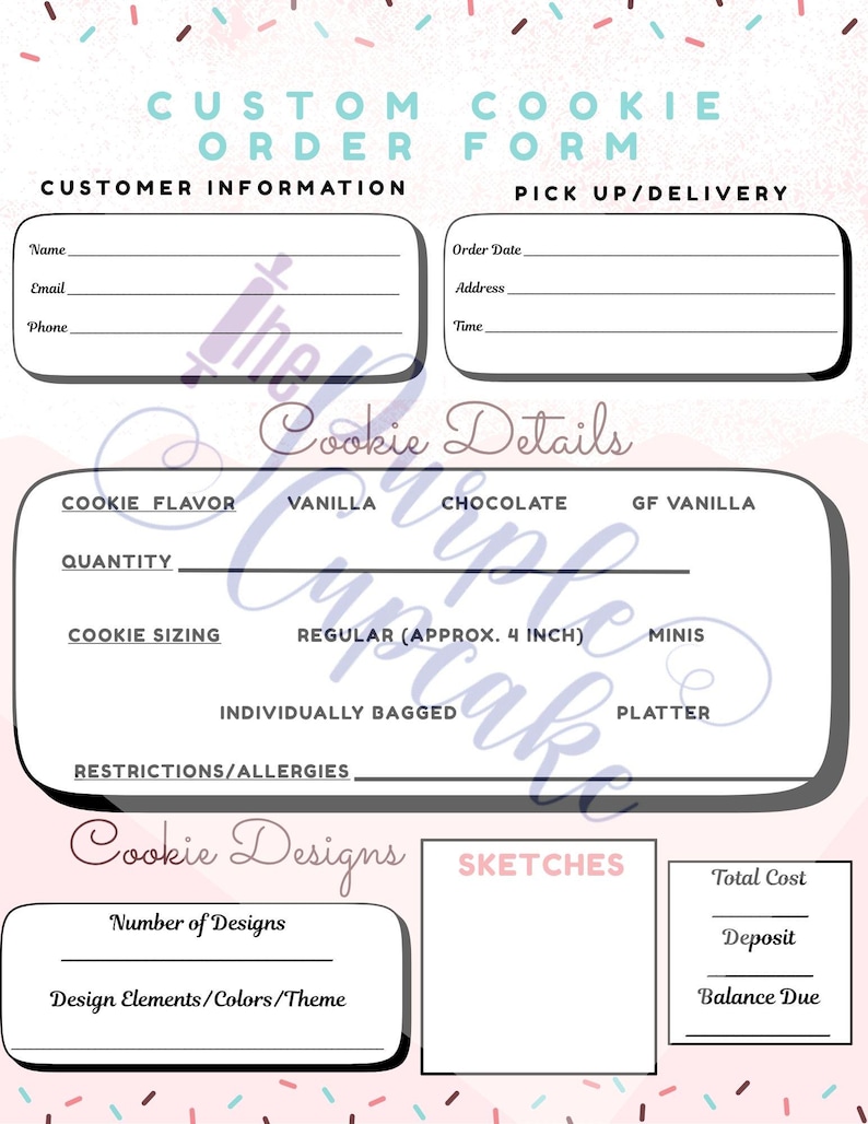 Cookie Order Form Template: Printable Bakery Invoice (digital Download ...