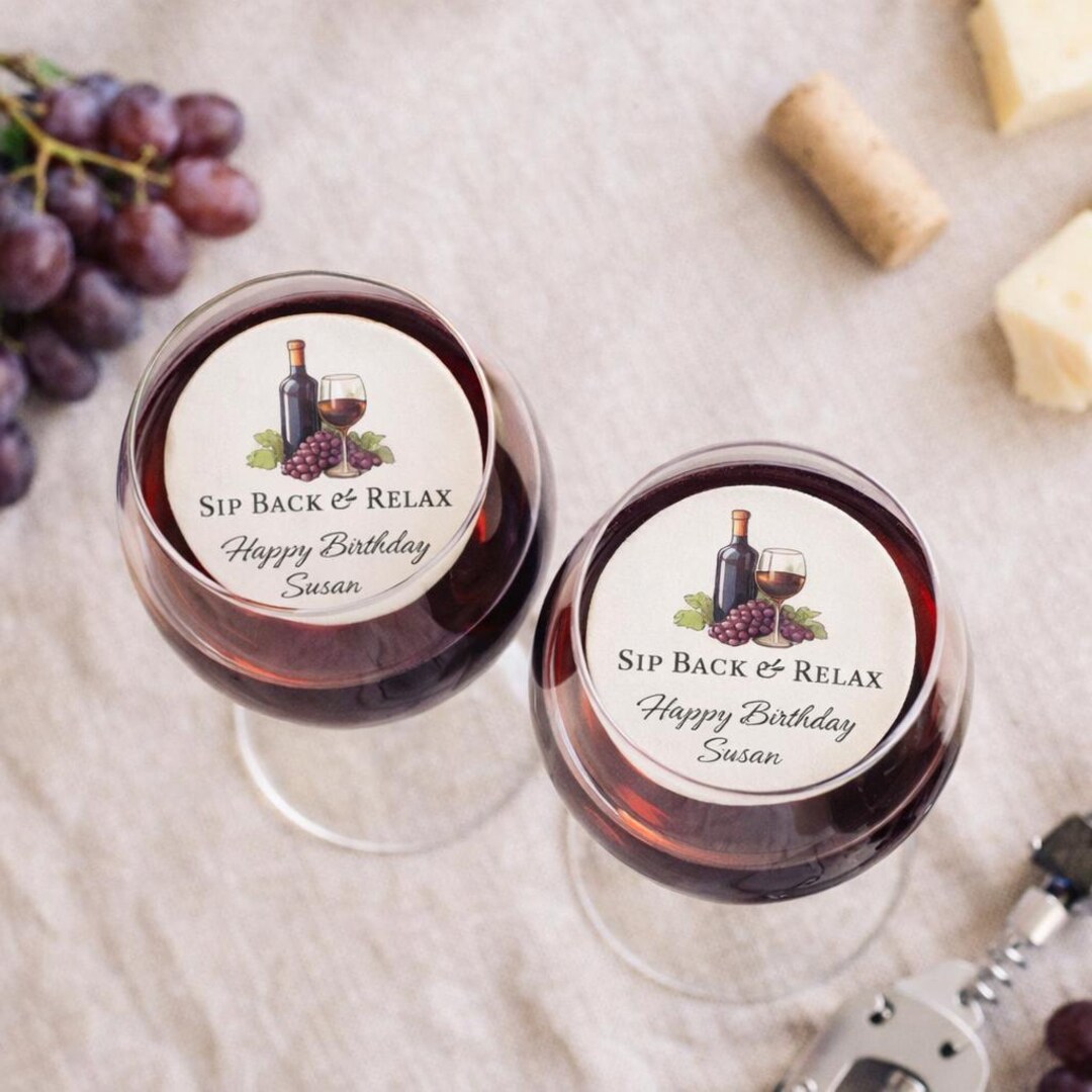 Sip Back & Relax Edible Drink Toppers | Wine Birthday Drink Garnish ...