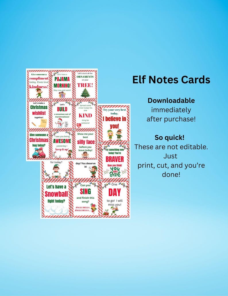 Printable Elf Note Cards | Holiday Kindness Messages + Mini Book ...