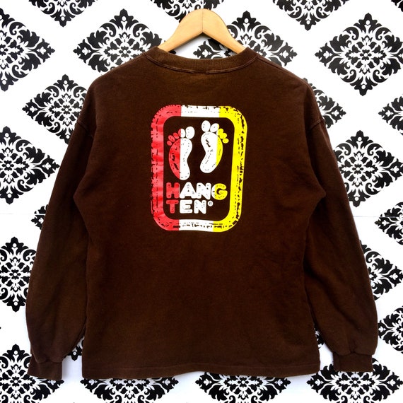 Rare!!! Vintage HANG TEN MULTICOLOUR Logo Crewneck Sw… - Gem