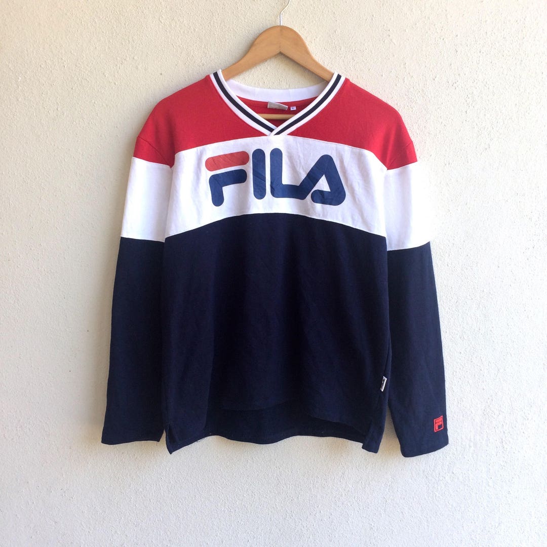 Rare!!! Vintage FILA BIG LOGO Printed Stripe Multicolour Sweatshirt ...