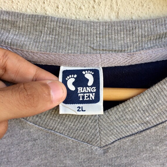 Rare!!! Vintage HANG TEN SMALL Logo Stripe Crewneck S… - Gem