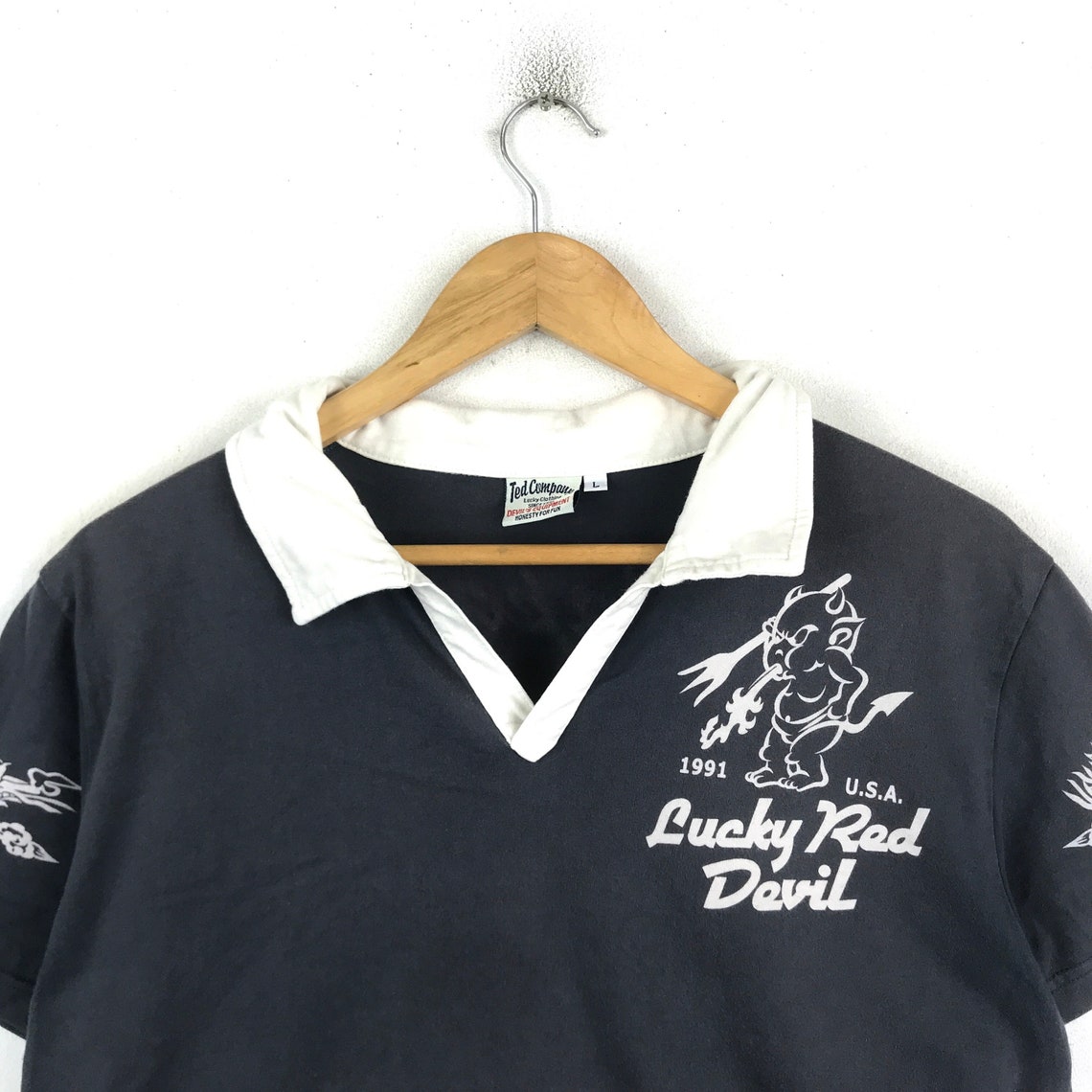 Since 1991!!! Vintage TED COMPANY LUCKY Red Devil Polo Shirt Faded ...