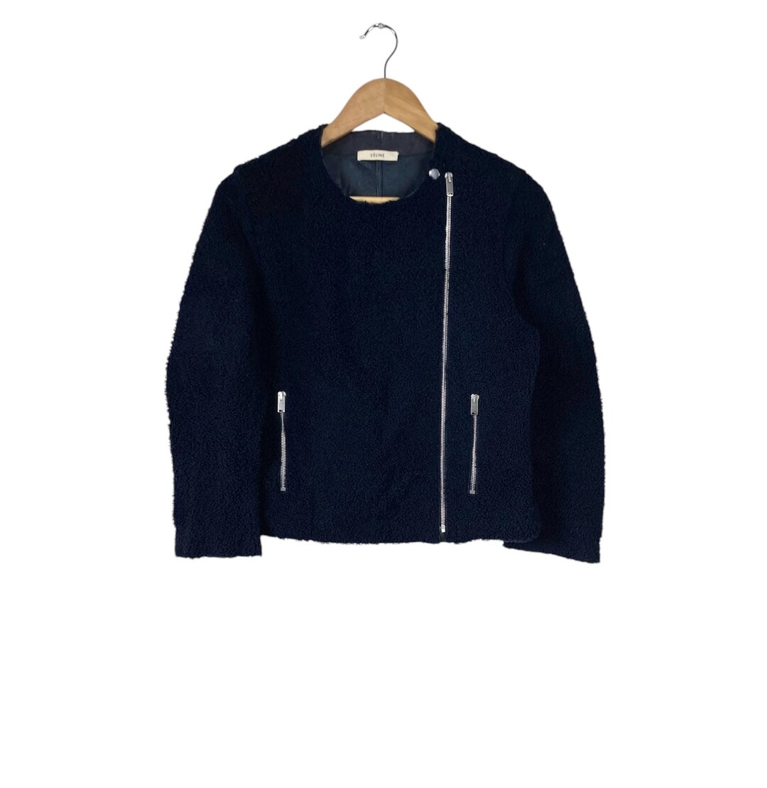 Luxury!!! Authentic CELINE MODELE DEPOSE Biker Lambskin Fleece Jacket ...