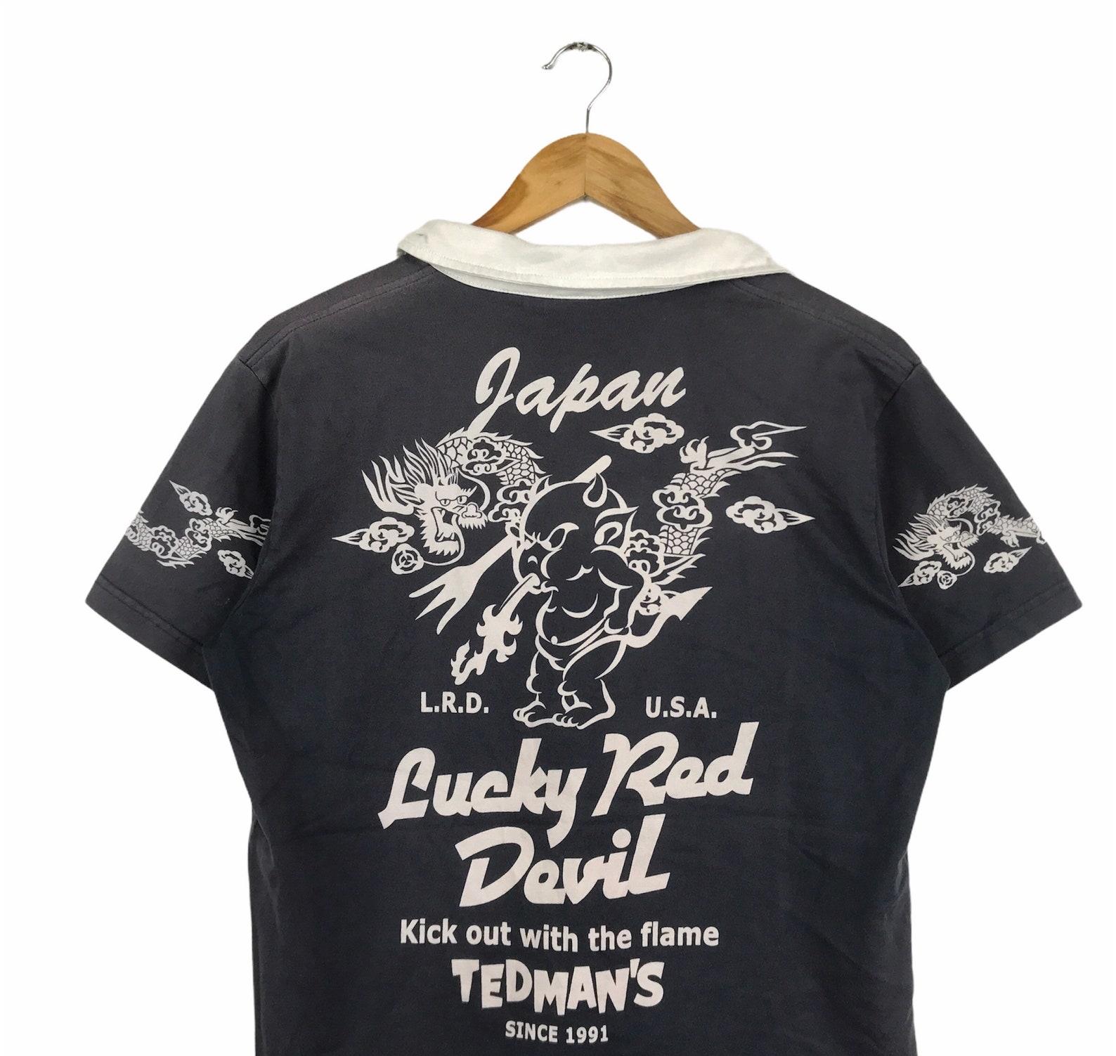 Since 1991!!! Vintage TED COMPANY LUCKY Red Devil Polo Shirt Faded ...