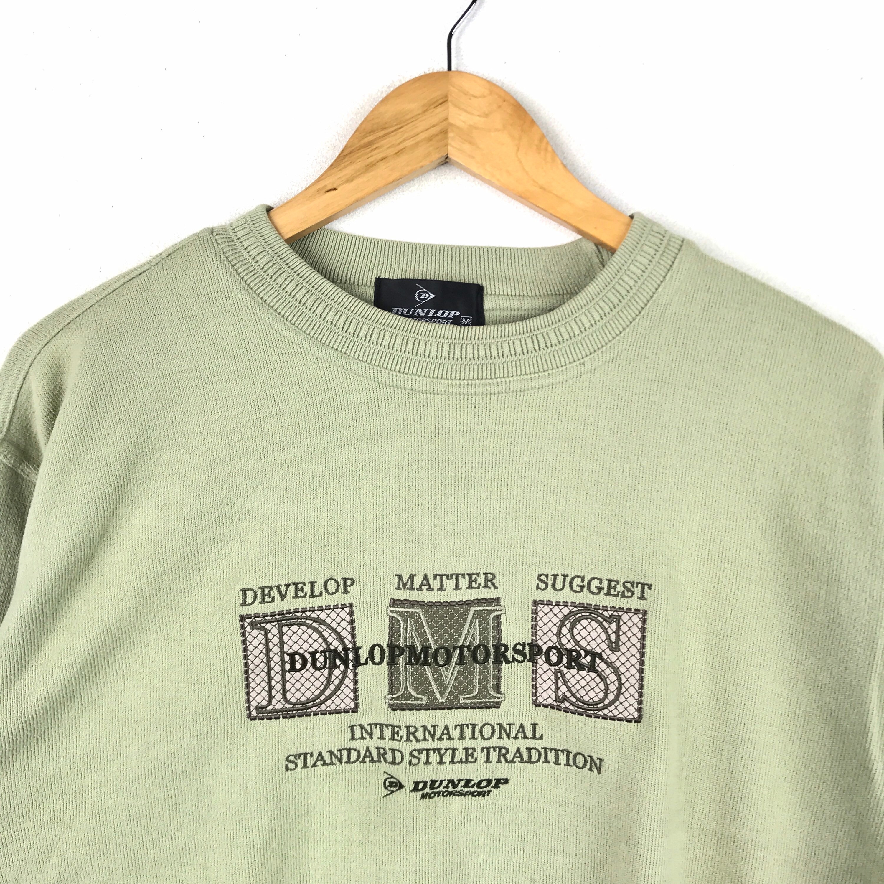 Rare!!! Vintage DUNLOP MOTORSPORT EMBROIDERY Crewneck Sweatshirt Green ...