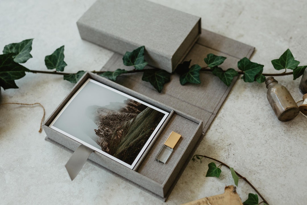 5x7 Linen Photo Box for Prints and USB Flash Drive | Wedding Photo Box ...
