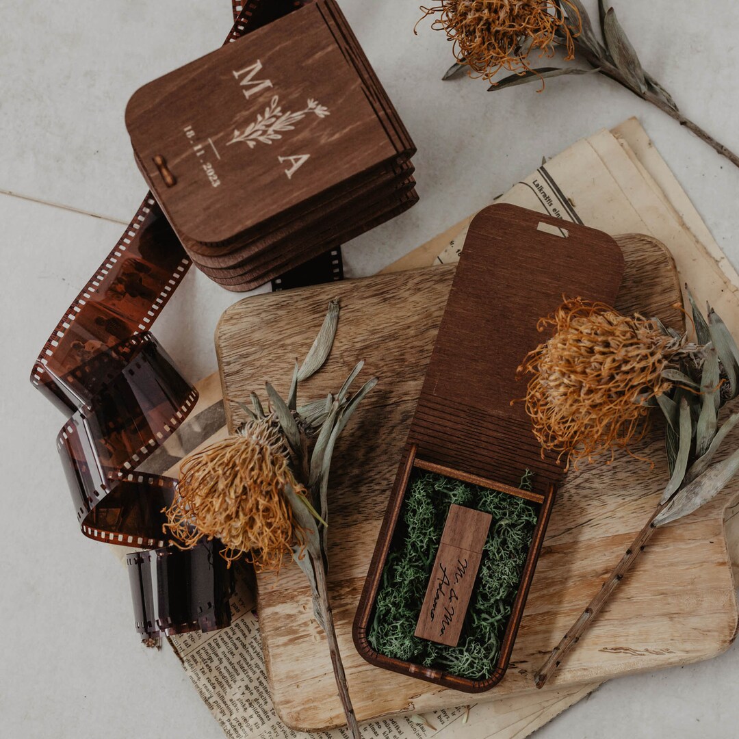 Wooden USB Flash Drive and USB Presentation Box | Wedding USB Box With ...