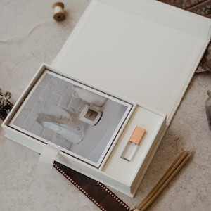 6x8 Linen Photo Box With 3.0 USB Flash Drive | White Photo Album Box ...