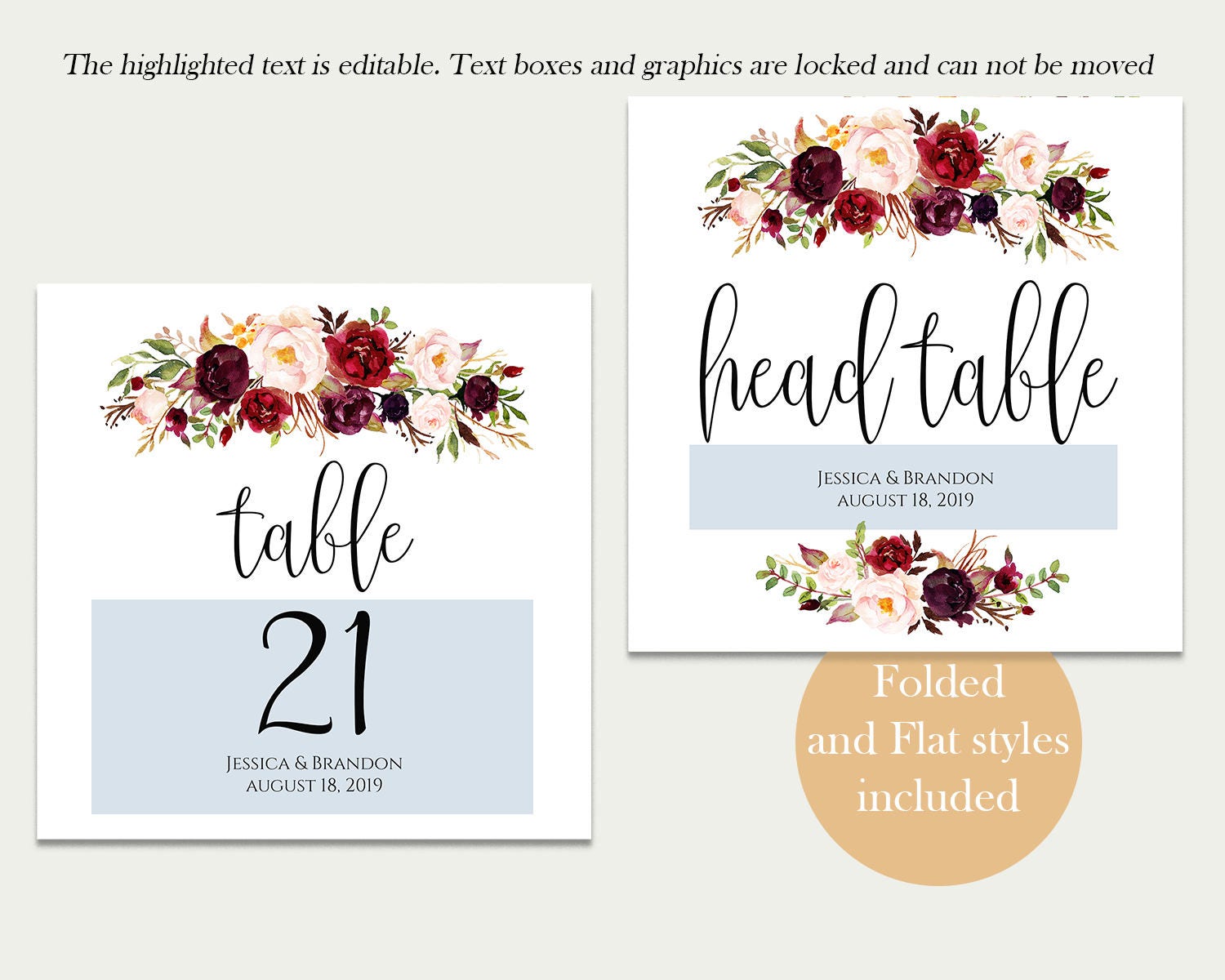 Personalized Table Numbers Printable Wedding Table Numbers | Etsy