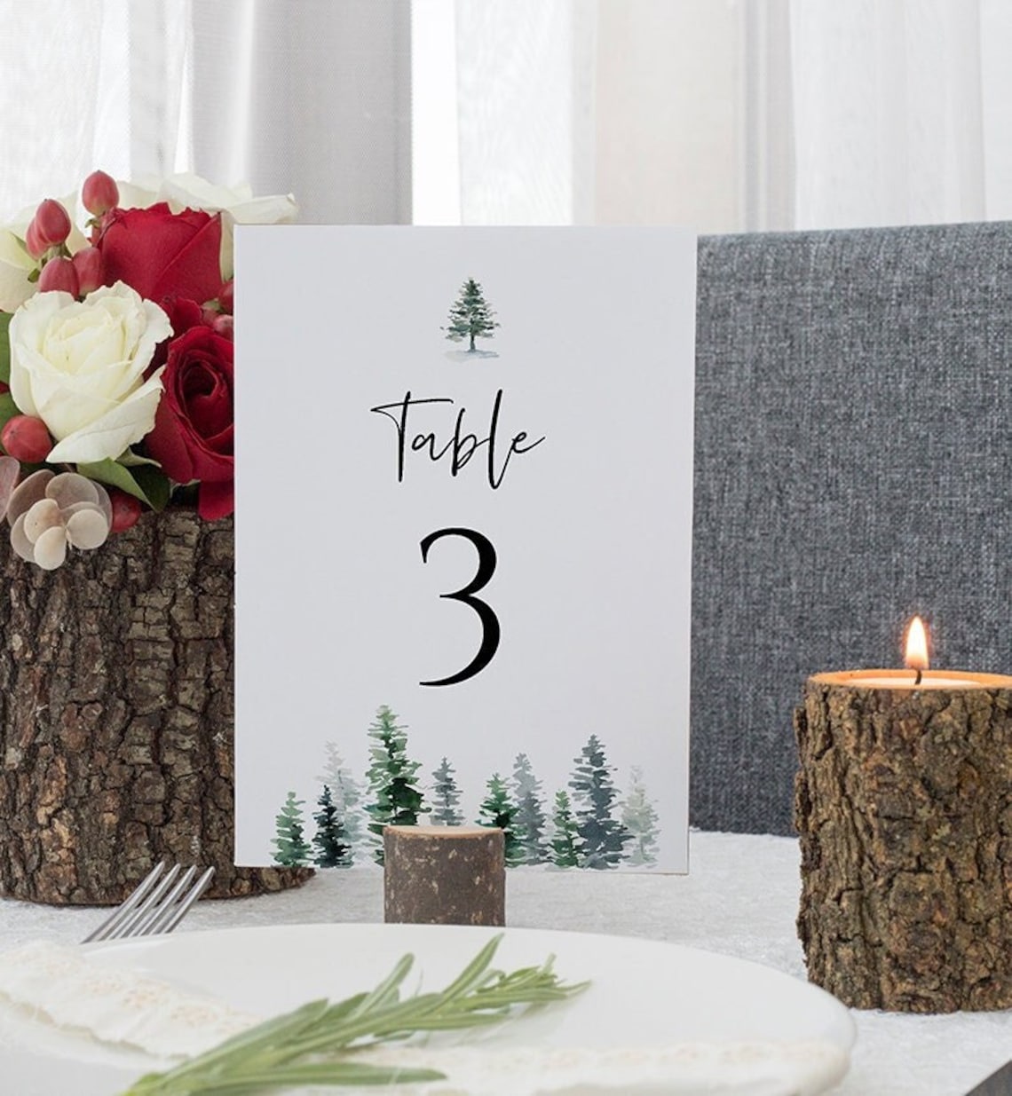 Rustic Pine Tree Wedding Table Numbers: Evergreen Forest (printable ...