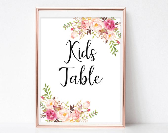 Printable Kids Table Wedding Sign Floral Kids Table Sign - Etsy