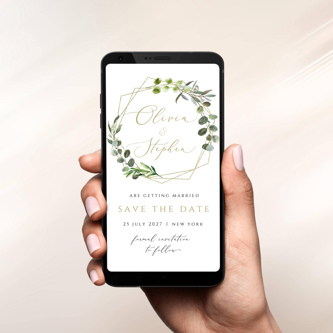 Greenery Save the Date Evite Template: Editable Wedding Announcement ...
