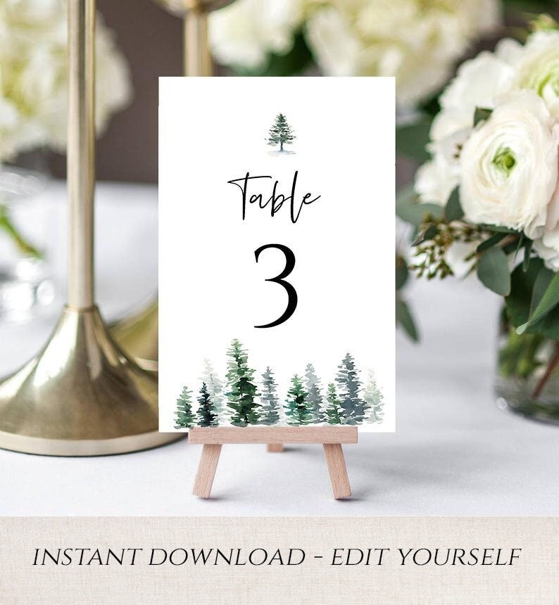 Rustic Pine Tree Wedding Table Numbers: Evergreen Forest (printable ...