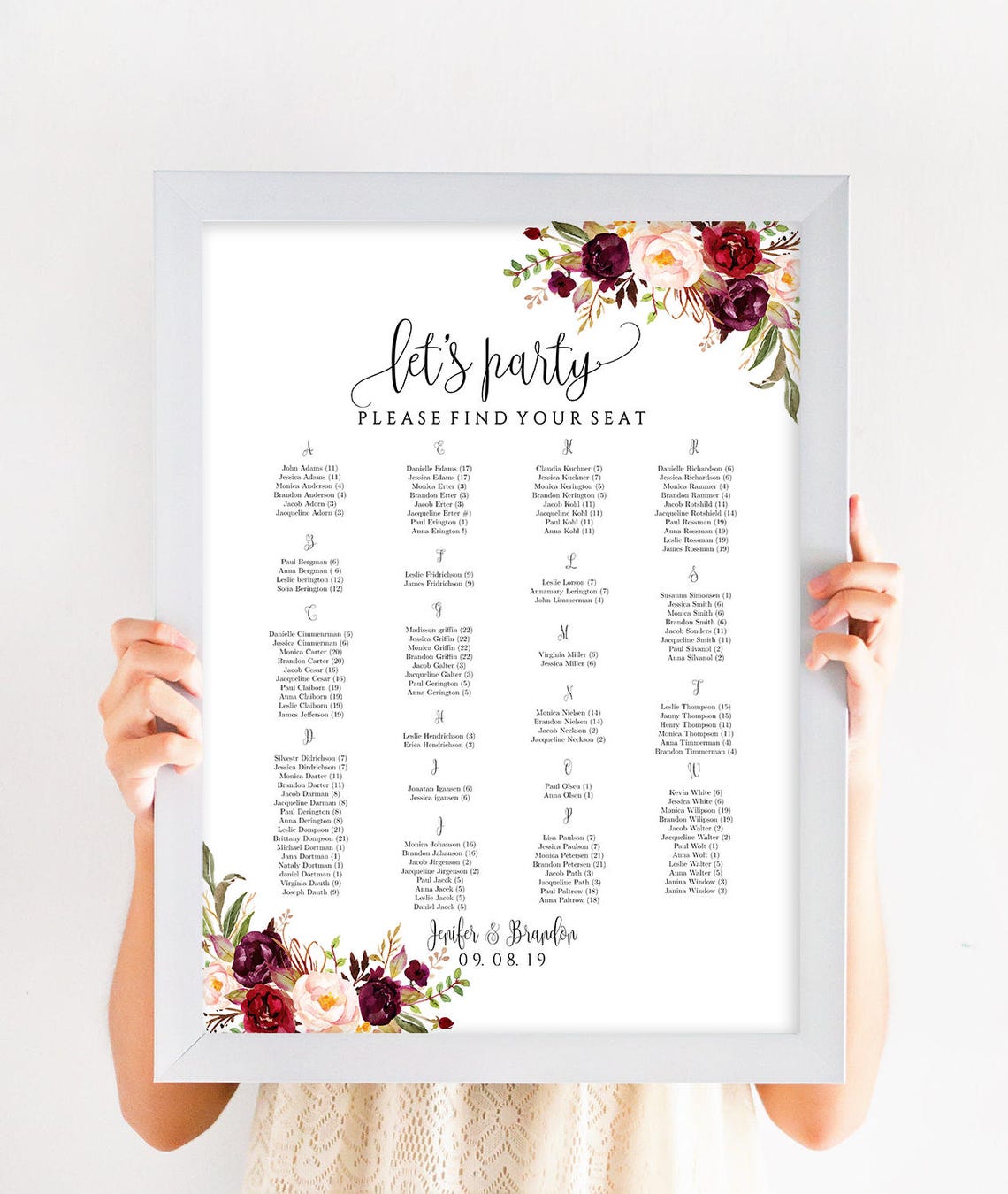 Large Seating Chart Template 5 Sizes up to 350 Editable | Etsy