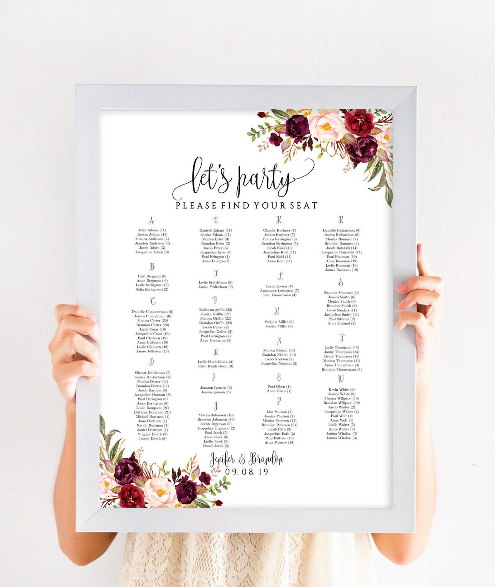 Large Seating Chart Template 5 Sizes up to 350 Editable | Etsy