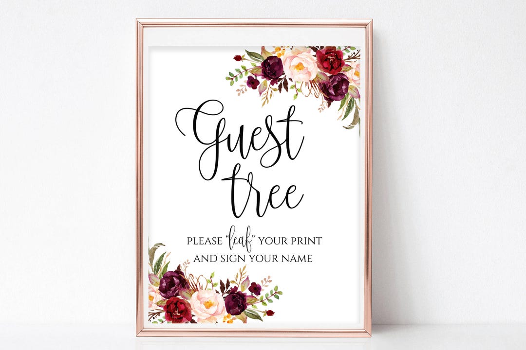 Wedding Guest Tree Sign: Burgundy Floral, Boho Chic (digital Download ...