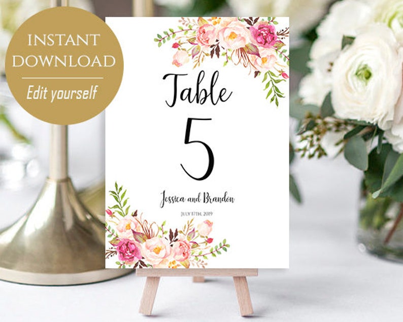 Wedding Table Numbers Editable Table Numbers Personalized - Etsy