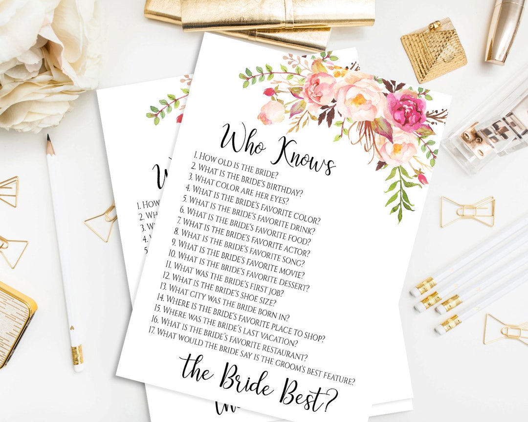 Editable Who Knows the Bride Best Floral Bridal Shower Games Printable ...