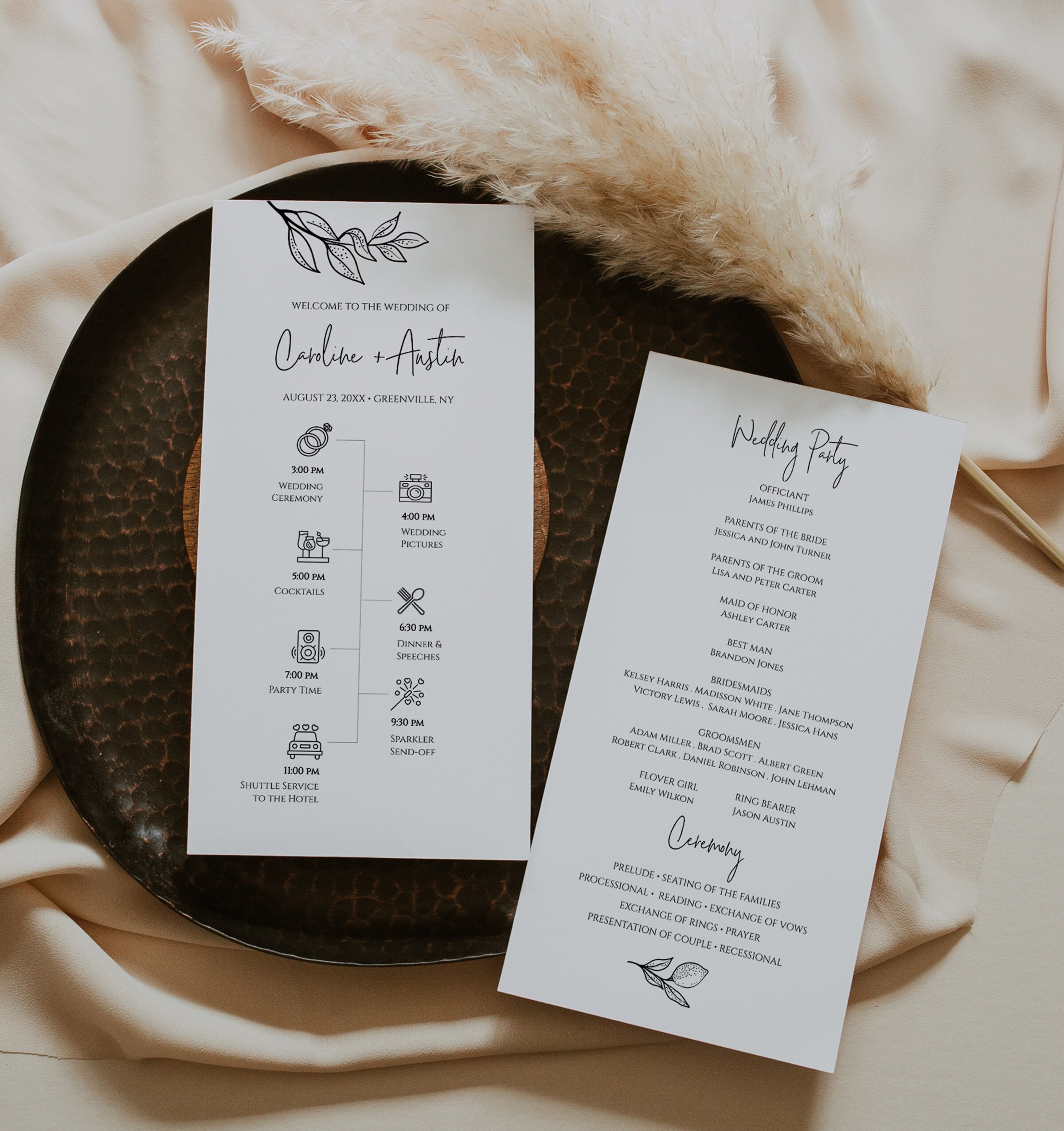 Wedding Program Timeline Template Minimalist Order of - Etsy