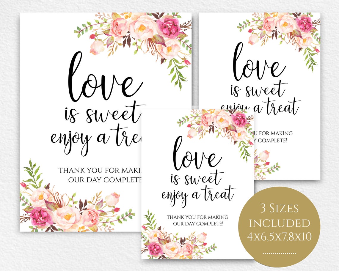 Love is Sweet Please Take a Treat Printable Sign Floral - Etsy