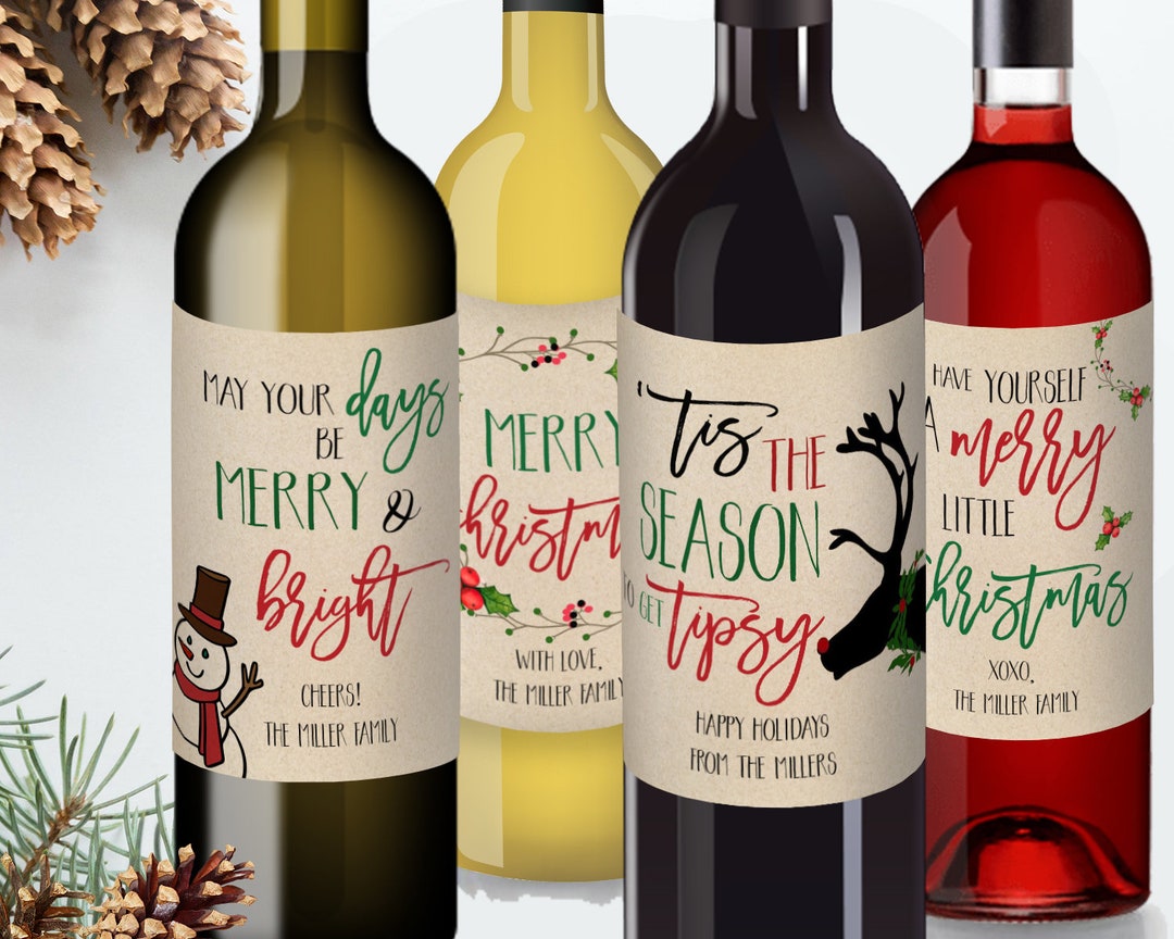 Set of 4 Christmas Wine Labels Template Personalized Christmas Wine ...