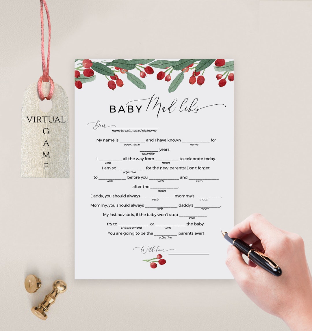 Baby Mad Libs Advice Card Template Christmas Holly Baby - Etsy